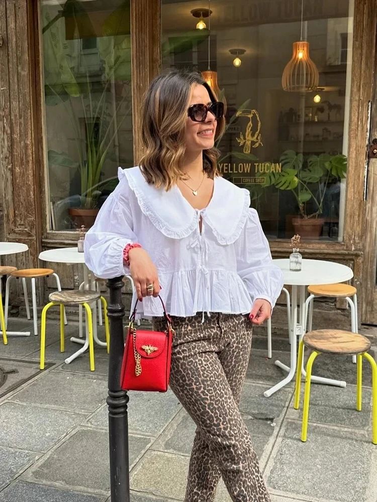 2024-Women-White-Shirts-Stylish-Lantern-Long-Sleeve-Peter-Pan-Collar ...