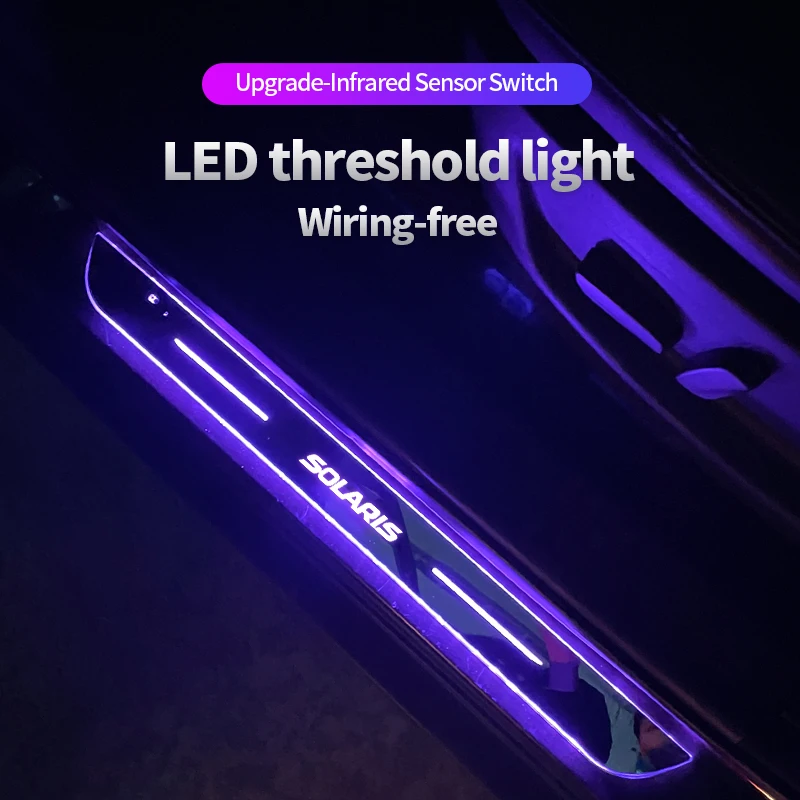 아크릴 Usb 전원 이동 Led 웰컴 페달 자동차 스커프 플레이트 페달 도어 씰 통로 조명 현대 솔라리스 자동차 액세서리