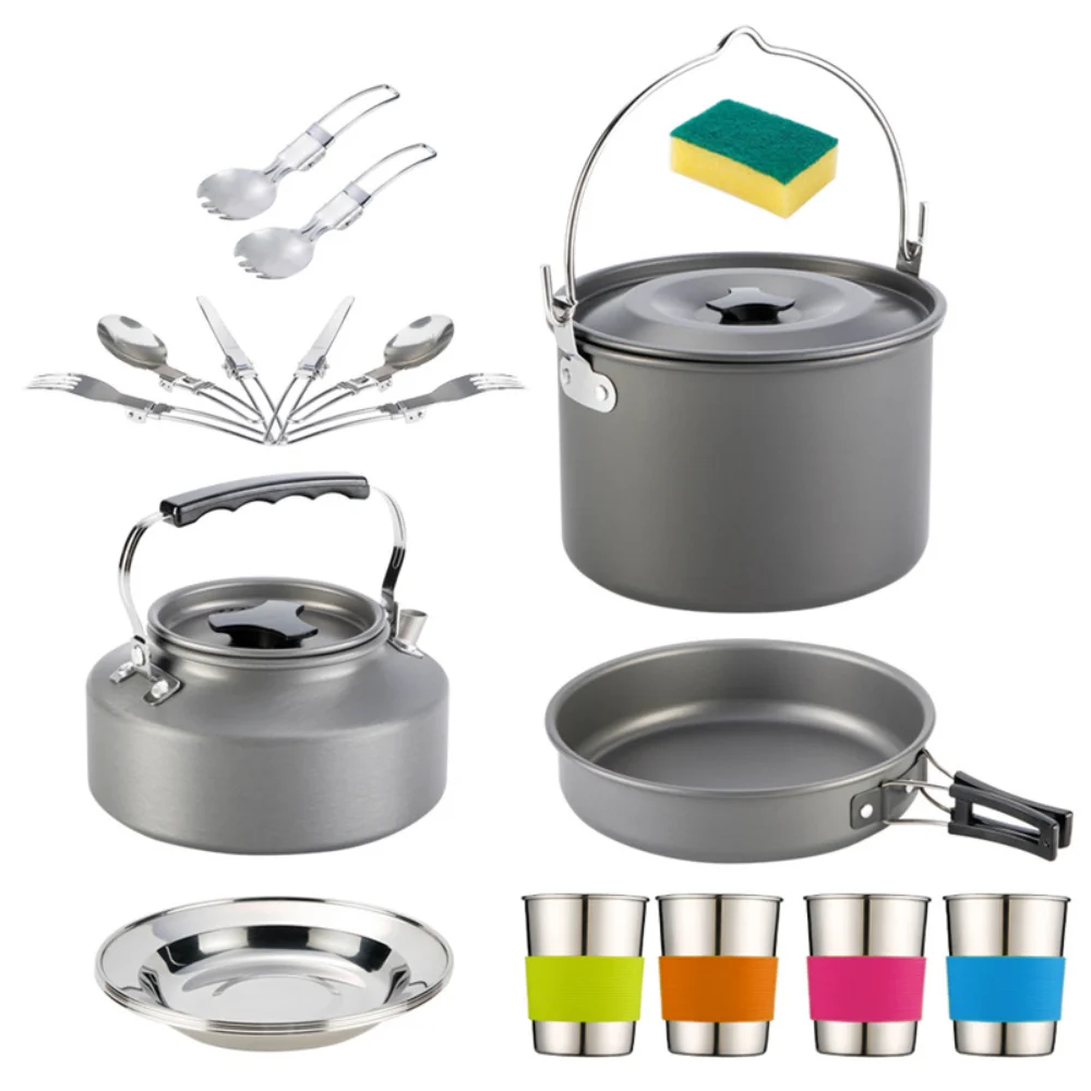 Camping-Cookware-Mess-Kit-Non-Stick-Lightweight-Pan-Kettle-Collapsible ...