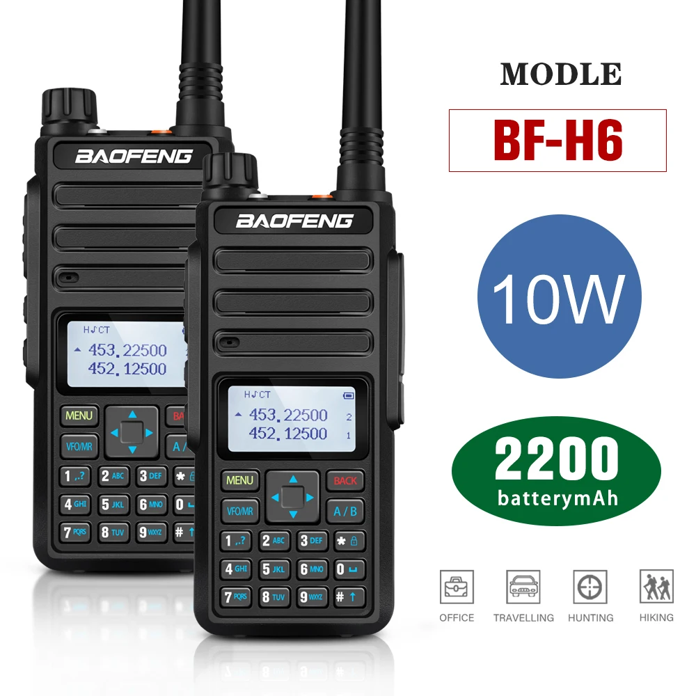 Baofeng Walkie-talkie Power 10W IP45 Portable Ham Radio BF-H6 Dual Band ...