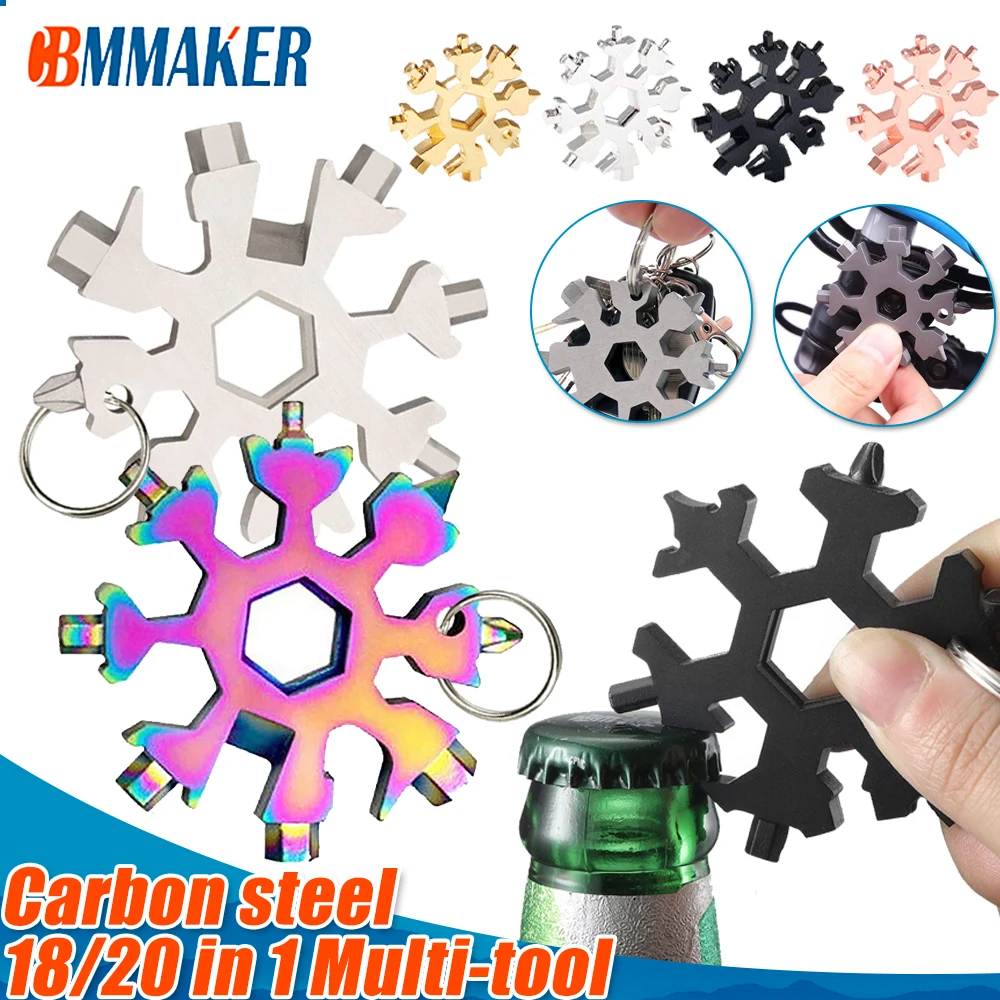 18 In 1 Snowflake Wrench Portable Torque Wrench Multi-tool Stainless Steel Keychain Emergency ...