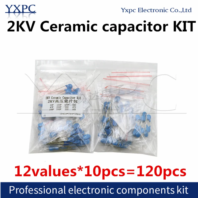 12values*10pcs=120pcs 2KV Ceramic capacitor KIT 2KV 22P 47P 100P 150P ...