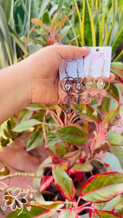 Gold and dark ash color Dangle round earring with beautiful leaf drop ...
