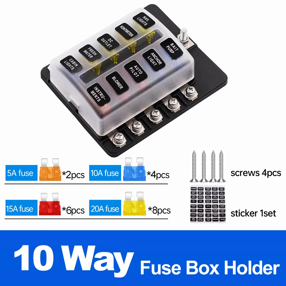 10-Ways-Car-Blade-Holder-Fuse-Box-10Ways-With-LED-Indicator-Light-12V ...