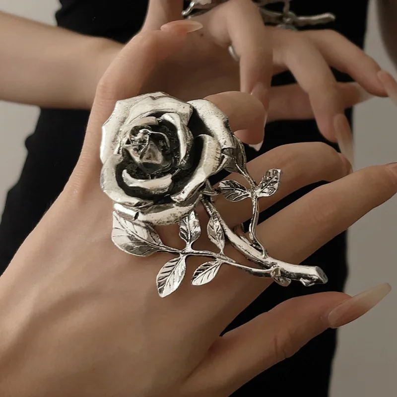 Vintage-Exaggerated-Metal-Rose-Flower-Large-Open-Rings-for-Women-Europe ...