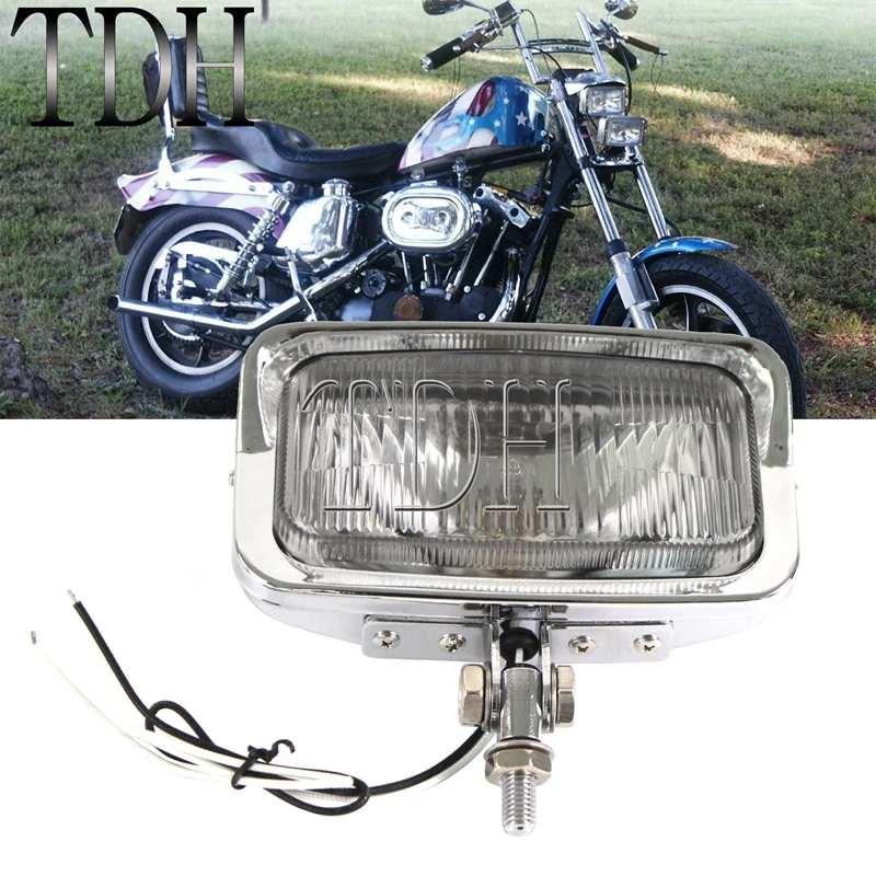 Chrome-Motorcycle-Rectangle-Lamp-Retro-Headlight-For-Harley-Chopper ...