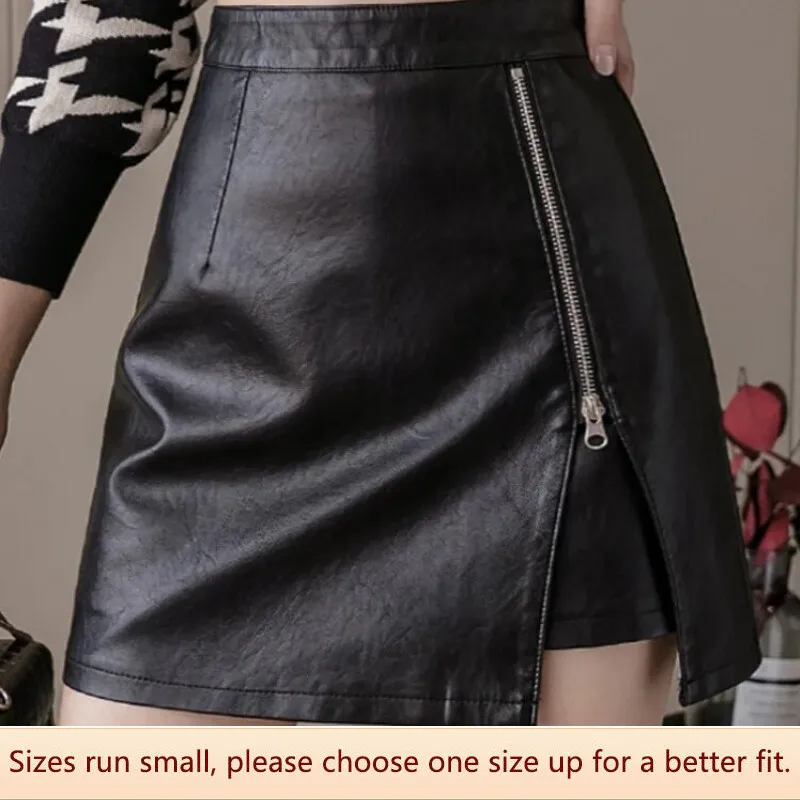 Black-Pu-Leather-Half-Skirt-Fashionable-High-Waist-A-shaped-Short-Skirt ...