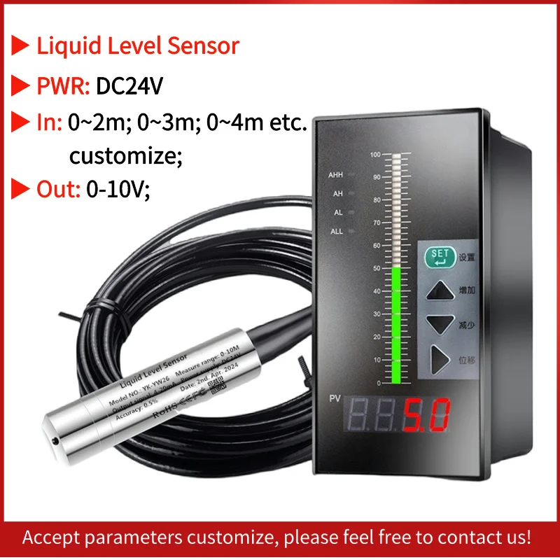 0-10V 0-5m Cable Range Fuel Oil Submersible Liquid Level Transmitter ...