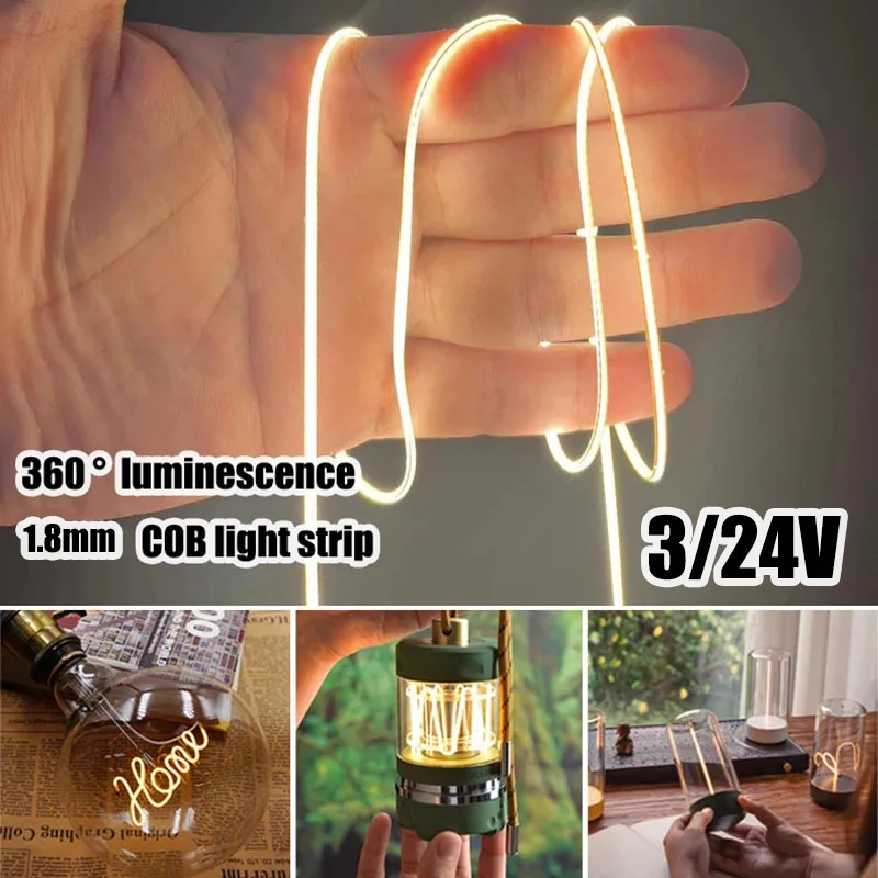 1-8Mm-Narrow-360-Degree-Luminous-Cob-Strip-3-24V-Led-Filament-Flexible ...