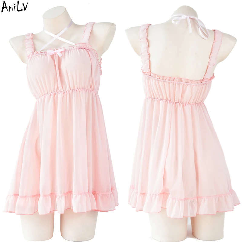 AniLV 2022 Anime Lolita Girl Chiffon Dress Unifrom Women Pink Pure ...