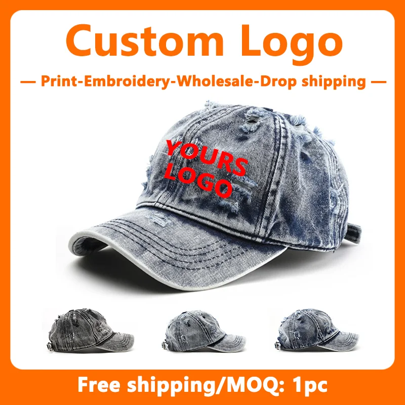 Custom-Logo-Embroidery-Washed-Denim-Hat-for-Men-and-Women-Baseball-Cap ...