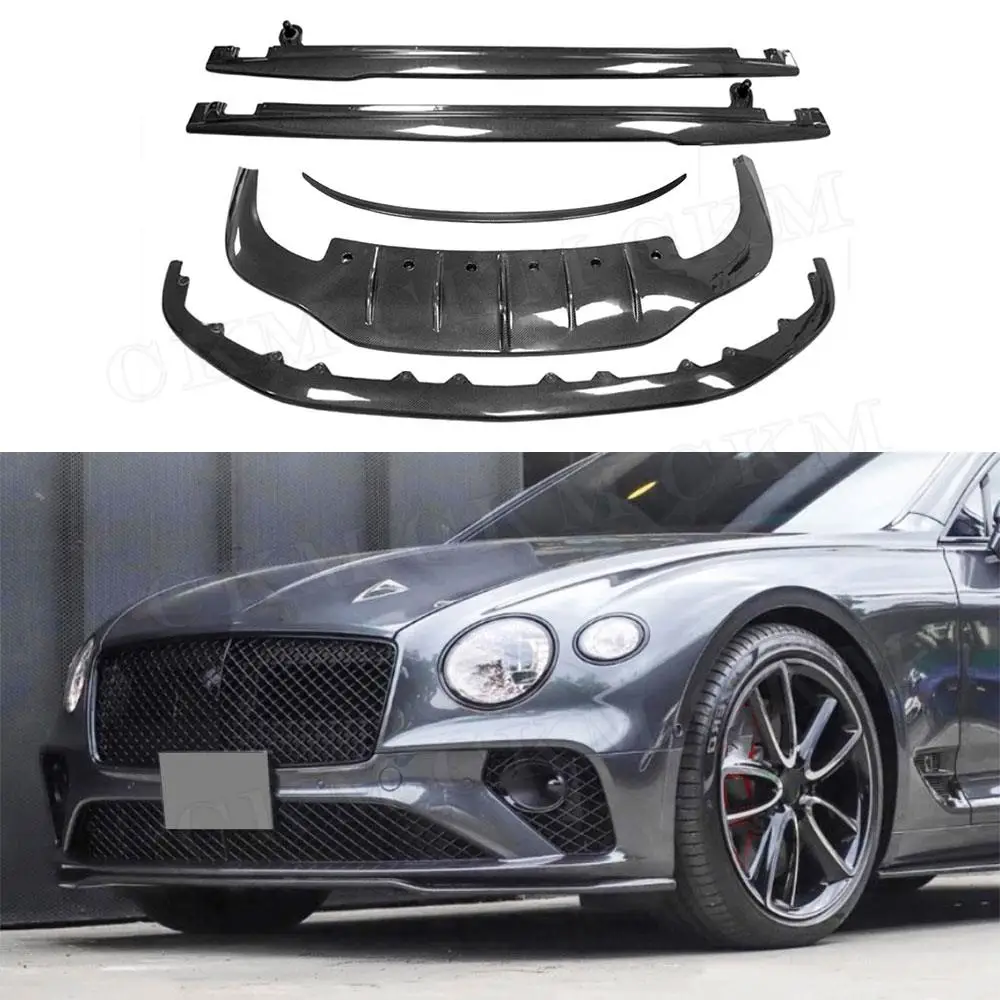 탄소 섬유 프론트 립 리어 스포일러 사이드 스커트 트렁크 리어 윙 바디 키트 벤틀리 컨티넨탈 Gt W12 2015 2021