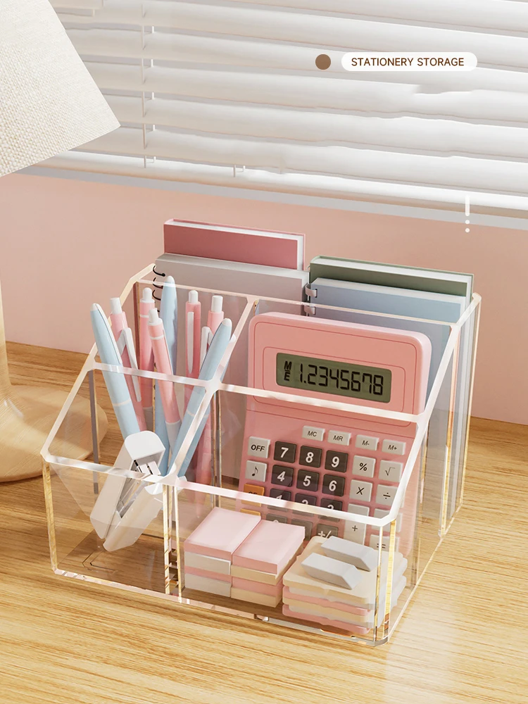 5 Grid Desktop Storage Box Acrylic Large-capacity Pen Holder To Store ...