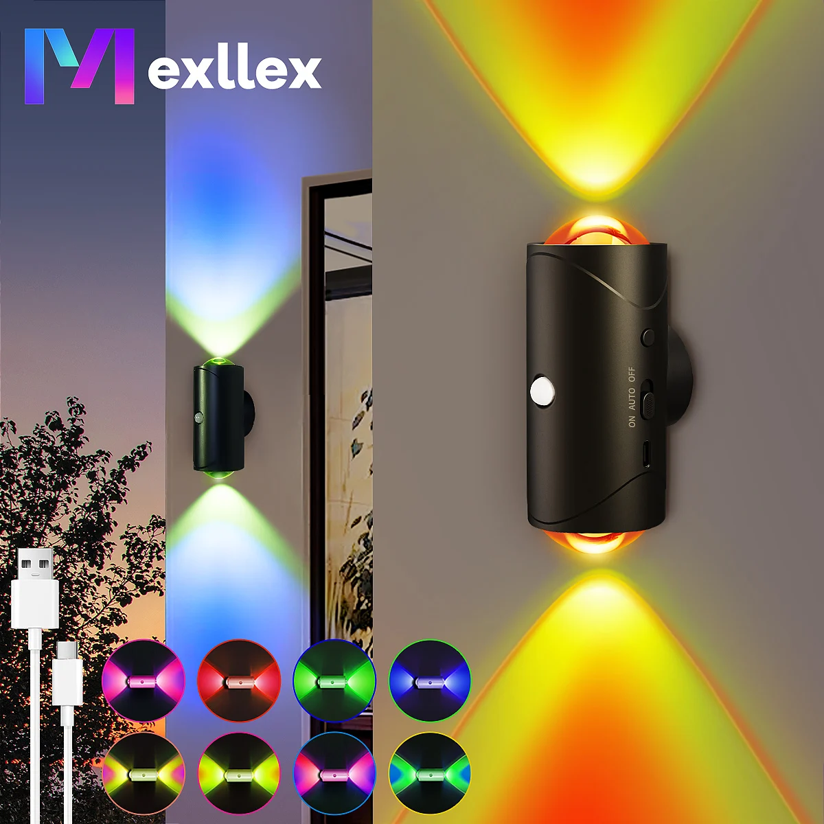 4PCS/2PCS USB Rechargeable Motion Sensor Night Light with 8 Effects, 3 ...