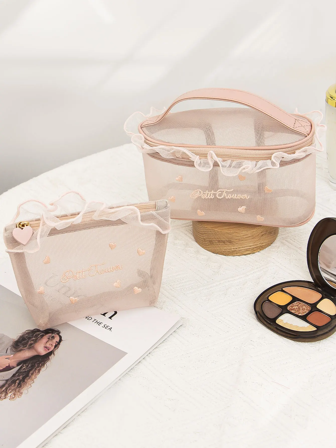 1 piece/set large capacity mesh makeup bag, multifunctional portable ...