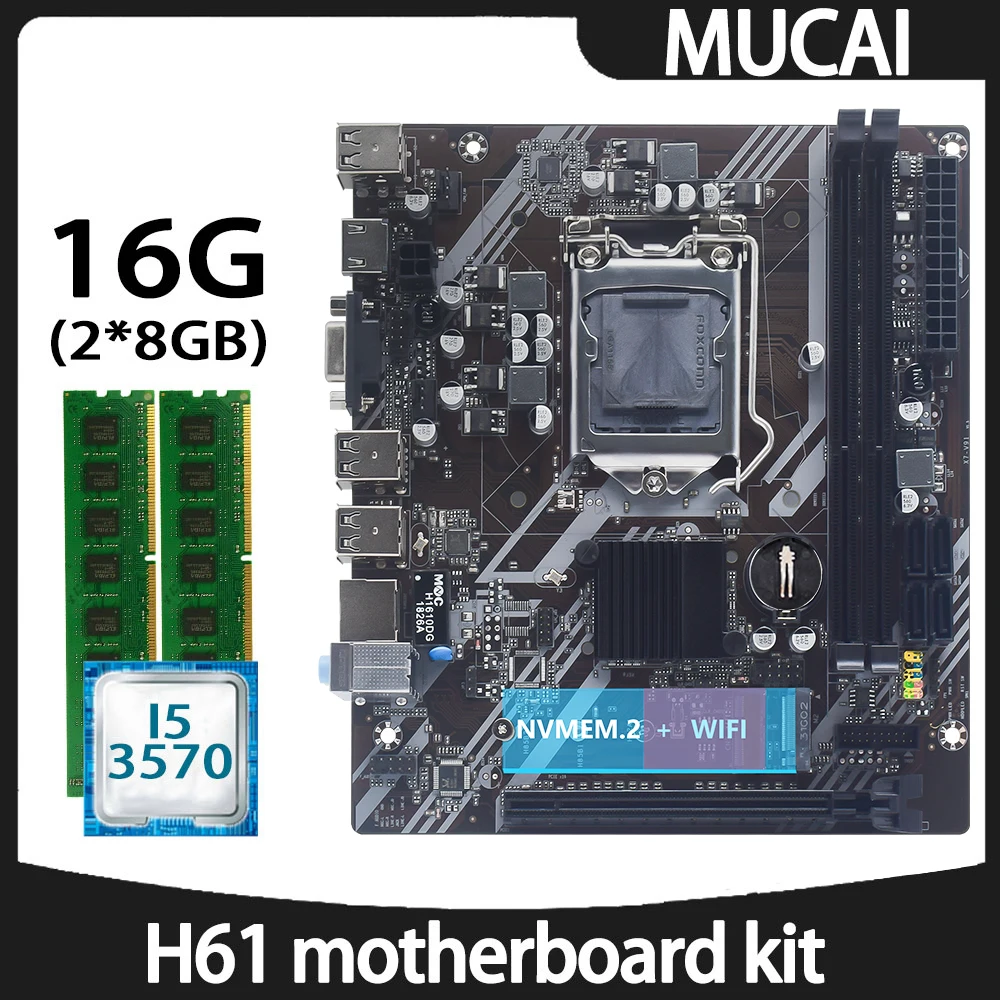 MUCAI H61 Motherboard DDR3 16GB(2*8GB) 1600MHZ RAM Memory With Intel ...