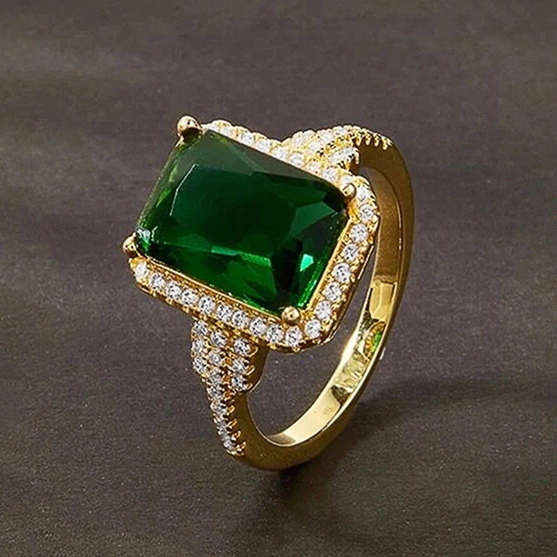 Huitan-Green-Cubic-Zirconia-Gold-Color-Rings-for-Women-Wedding ...