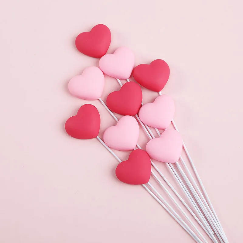 5pcs Cake Decorations Plastic Red Pink Heart Happy Birthday Cake Topper ...