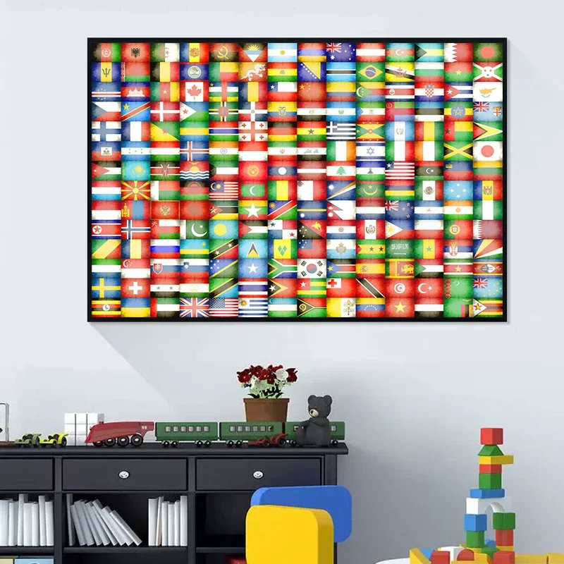 Educational-World-Map-Poster-with-Country-Flags-Abstract-Nursery-Wall ...