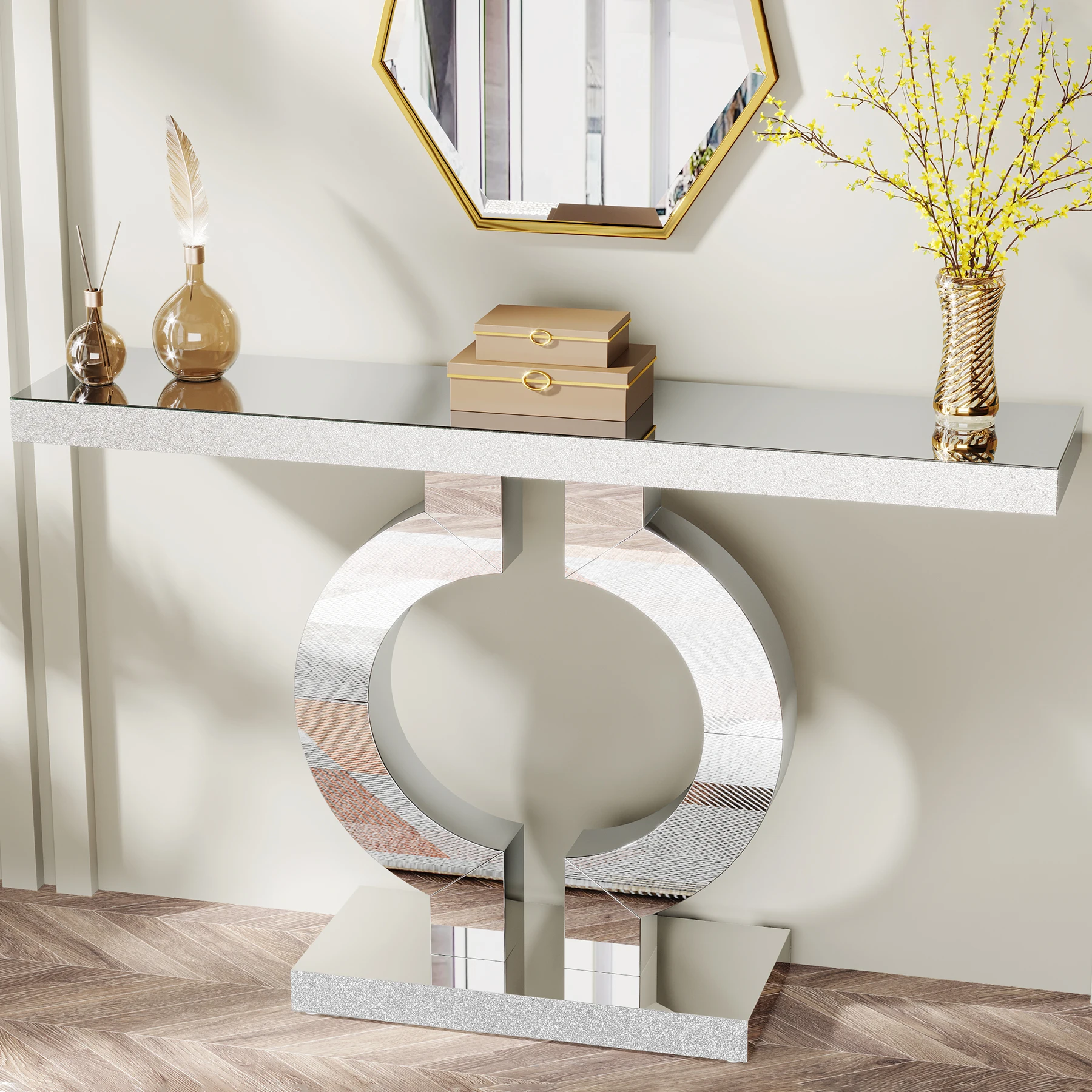 Tribesigns Mirrored Console Table with O-Shaped Base, 43-Inch Modern ...