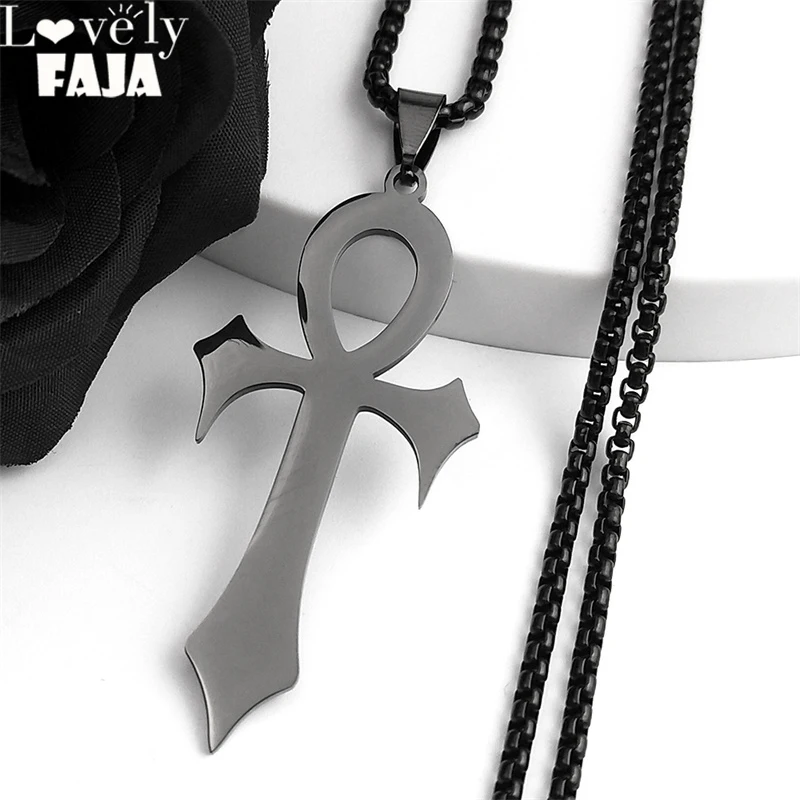 Goth-Egyptian-Cross-Ankh-Key-of-Life-Necklace-Stainless-Steel-Black ...