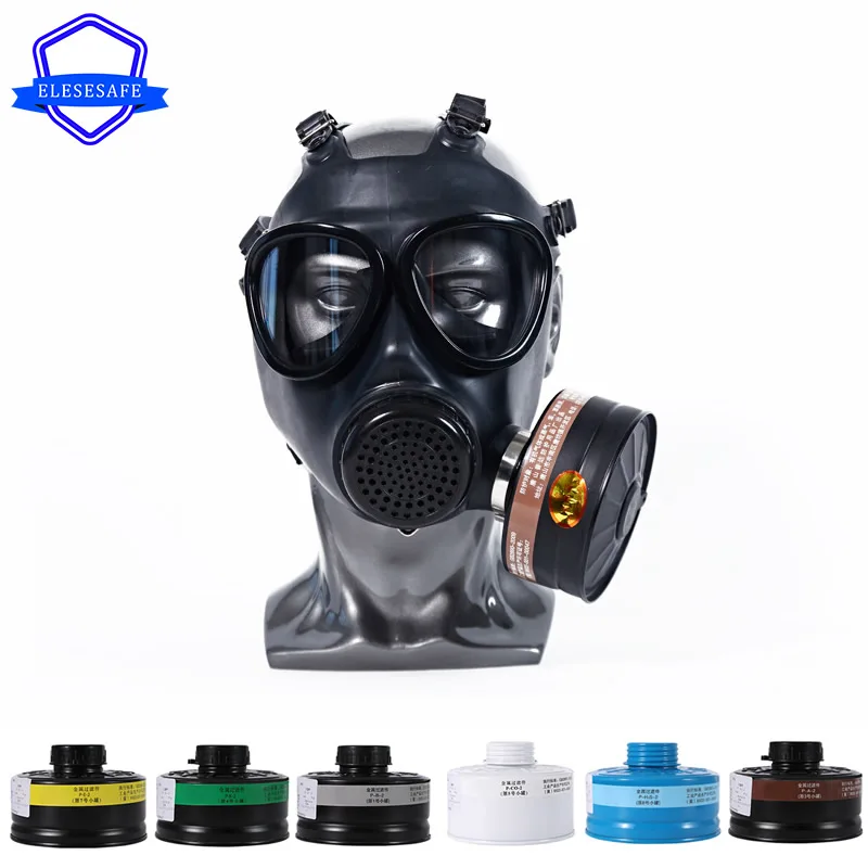 Full-Face-Gas-Mask-Metal-Filter-Box-Chemical-Respirator-Natural-Rubber ...