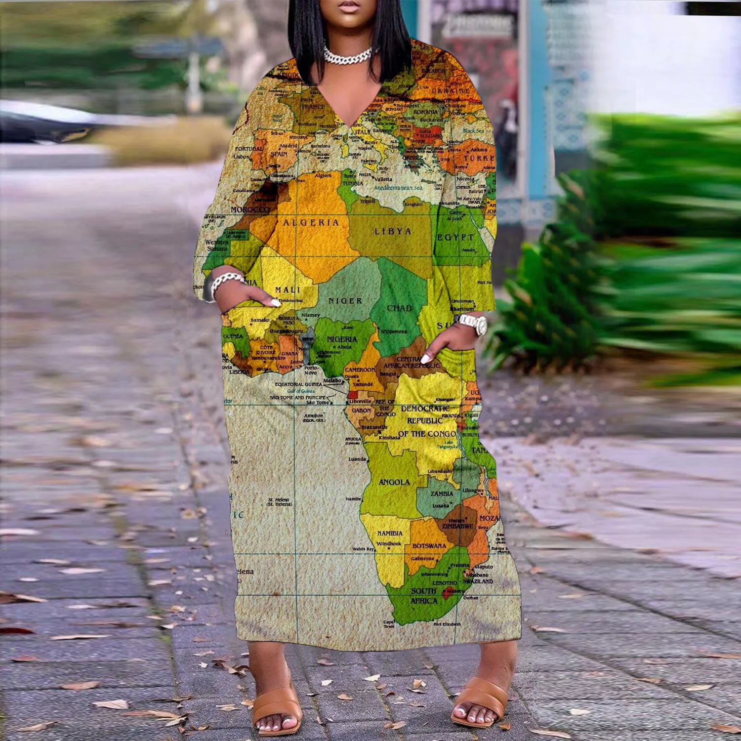 Mapa-do-mundo-vestido-longo-vestidos-femininos-moda-solta-africano ...