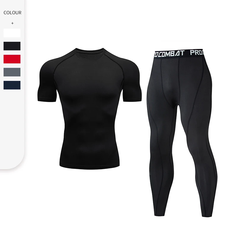 Mens Compression Running Sets Muscle Bodybuilding Sports Tight T shirt ...