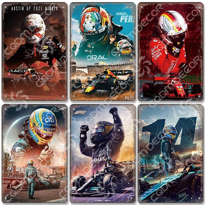 F1-Racer-Poster-Metal-Tin-Sign-Vintage-Car-Race-Metal-Plaque-Garage ...