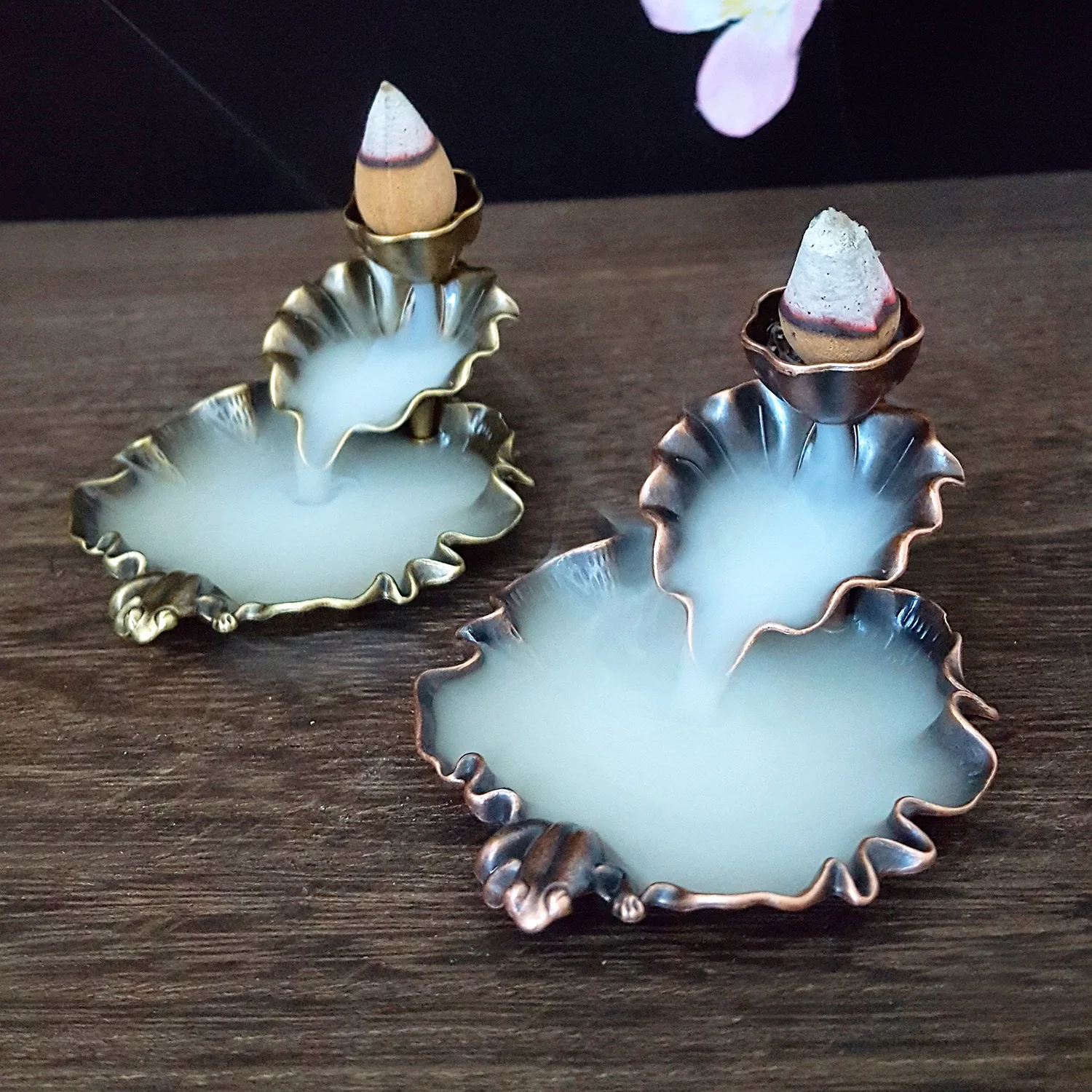 1pc Elegant Leaf-Shaped Zinc Alloy Waterfall Burner - Black & Copper ...