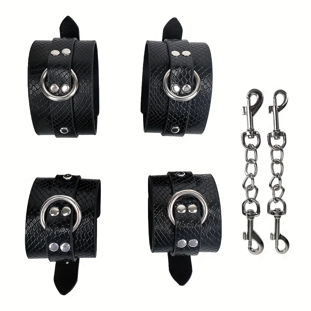 2PCS-Punishment-Bondage-Kit-SnakeSkin-Leather-Handcuffs-and-Feet-Cuffs ...