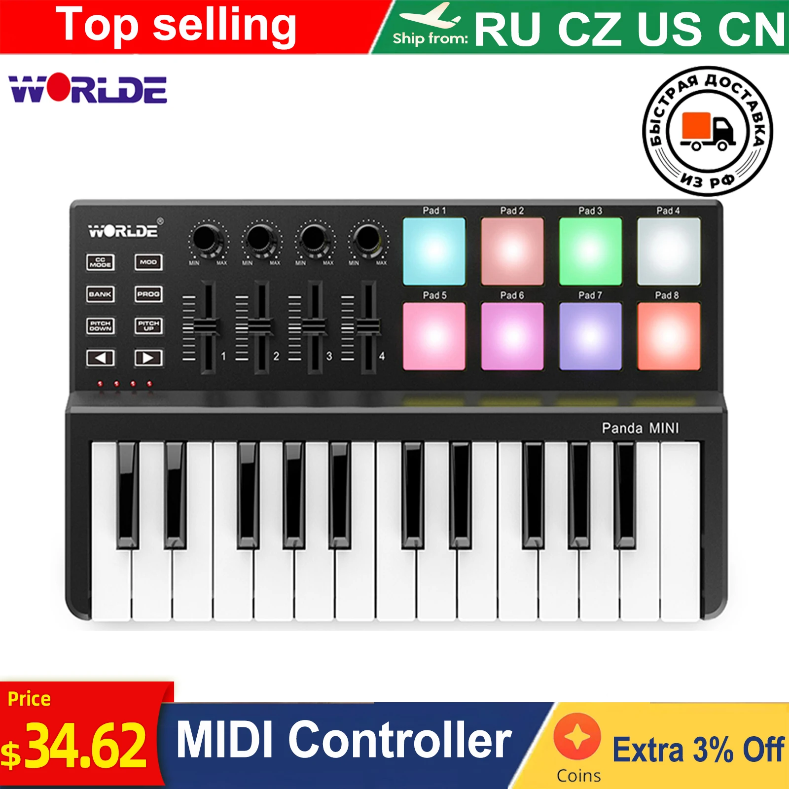 Hot-WORLDE-Panda-MIDI-Controller-Keyboard-MINI-25-Key-Ultra-Portable ...