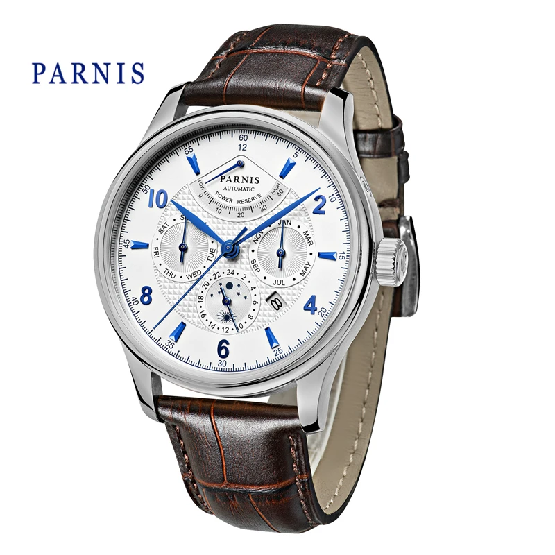 Fashion-Parnis-43mm-Silver-Case-Automatic-Menchanical-Watch-Leather ...