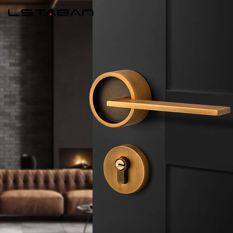 Round Door Lock Set American Style Retro Bedroom Door Handle Lock ...