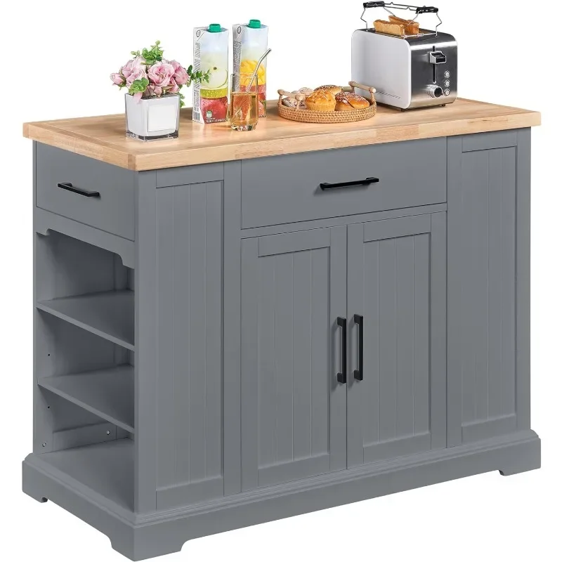 Rolling-Kitchen-Island-with-Thicker-Rubberwood-Countertop-Kitchen-Cart ...