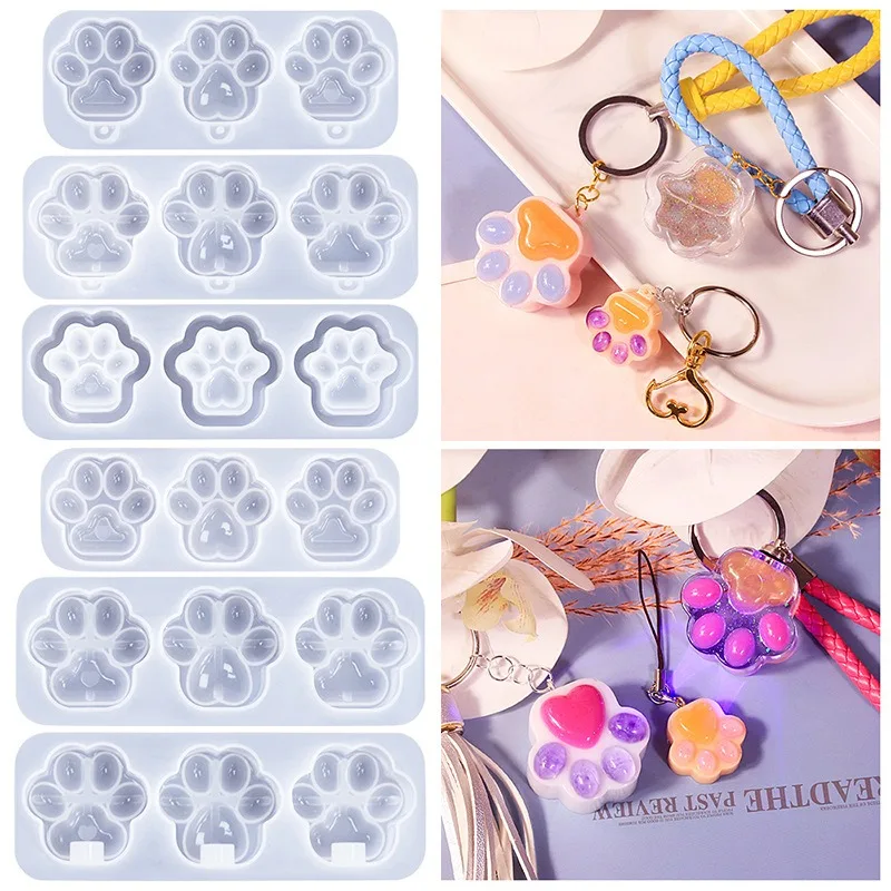 DIY-Cat-Claw-Keychain-Silicone-Mold-with-Hole-Flowing-Sand-Pendant-Bag ...