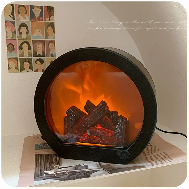 American-Style-Creative-Simulated-Fireplace-LED-Flame-Light-Box-Night ...