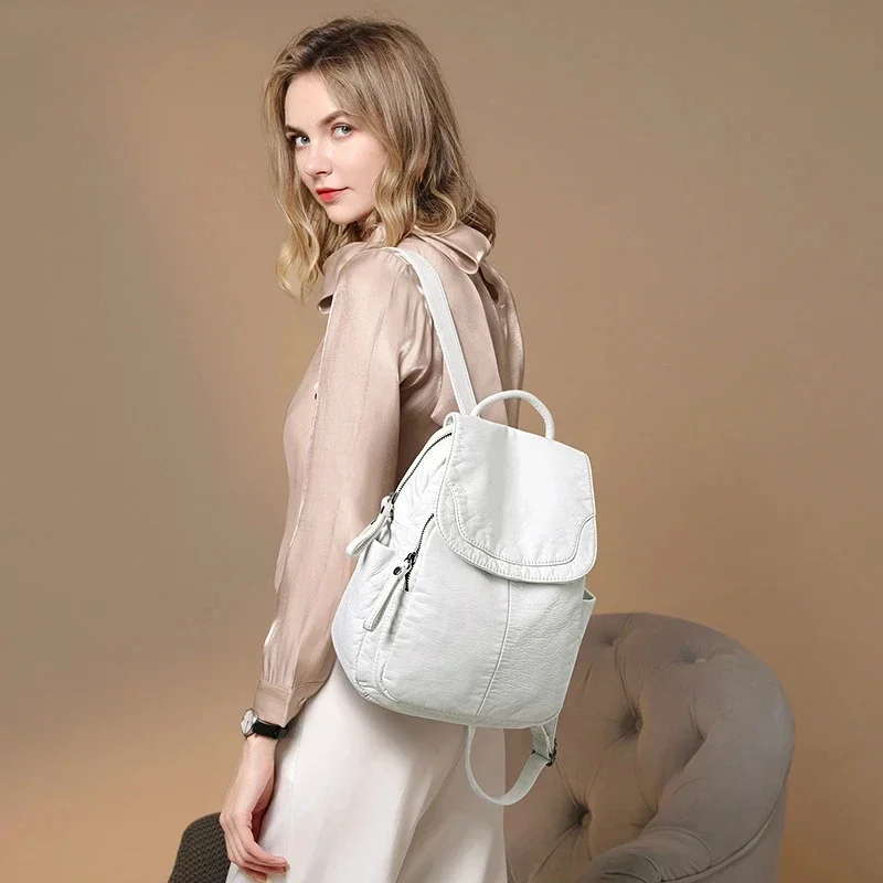 Women-Backpack-White-Washed-Leather-Backpack-Small-School-Bags-For ...