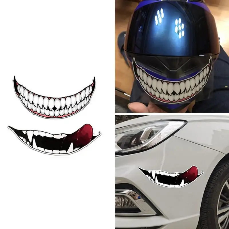 Motorcycle Helmet Sticker Evil Tooth Decals Decoration Motorcyclist Car ...