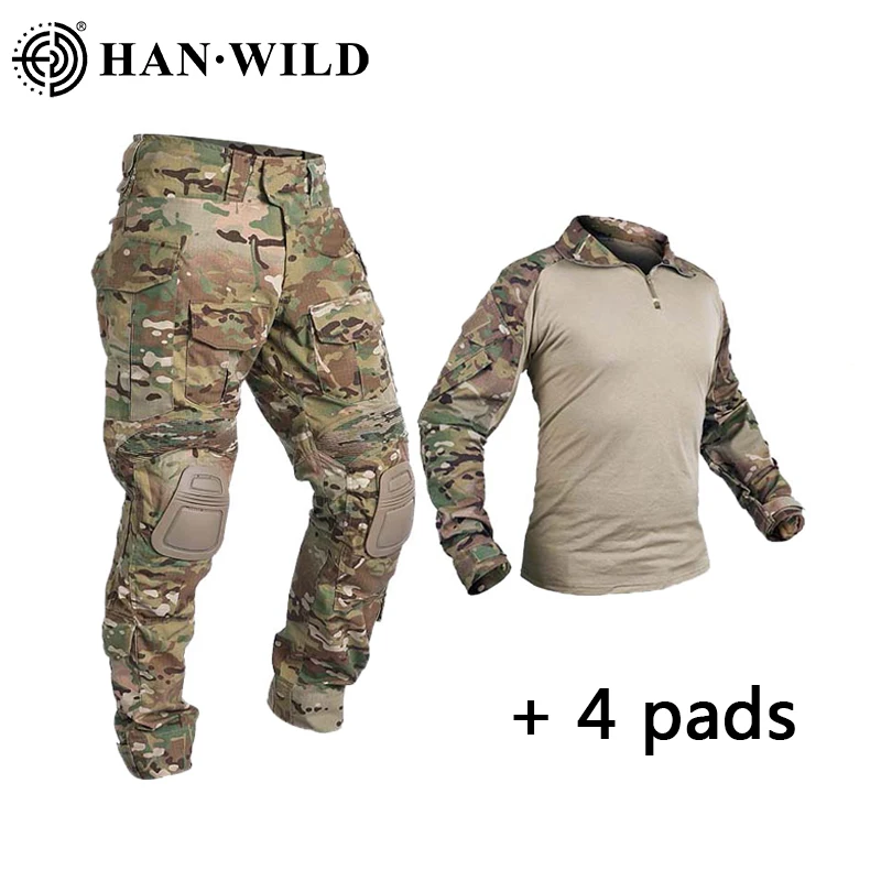 New-Multicam-Uniform-Tactical-Combat-Suit-with-Pads-Men-Clothing-Cargo ...