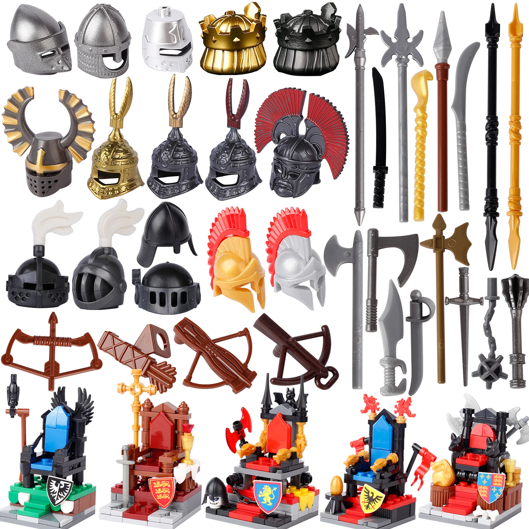 MOC Medieval Weapons Teutonic Knights Helmets Building Blocks Spear Bow ...