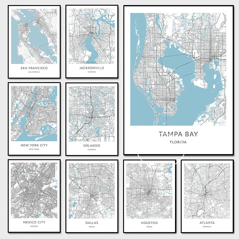 Minimalist-Line-City-Map-Poster-Mexico-Dallas-New-York-Orlando-Map-Art ...