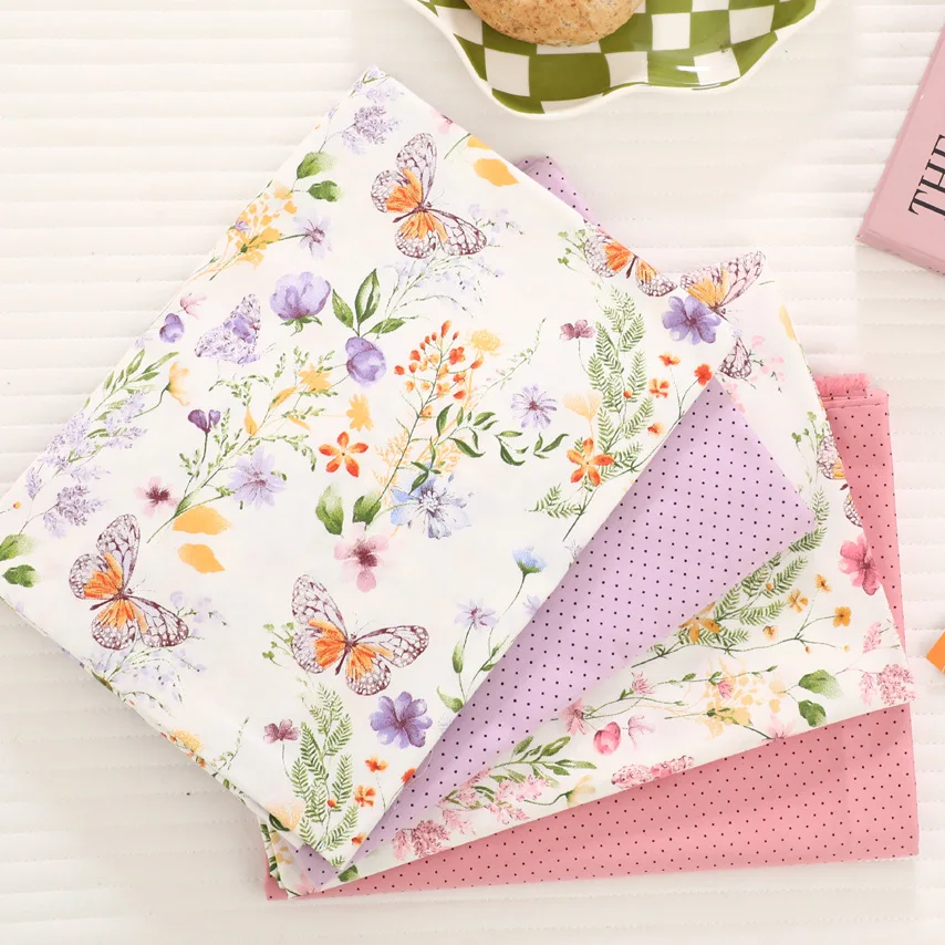 New Pink Butterfly Flower Dot Print Cotton Fabric for Sewing Craft ...