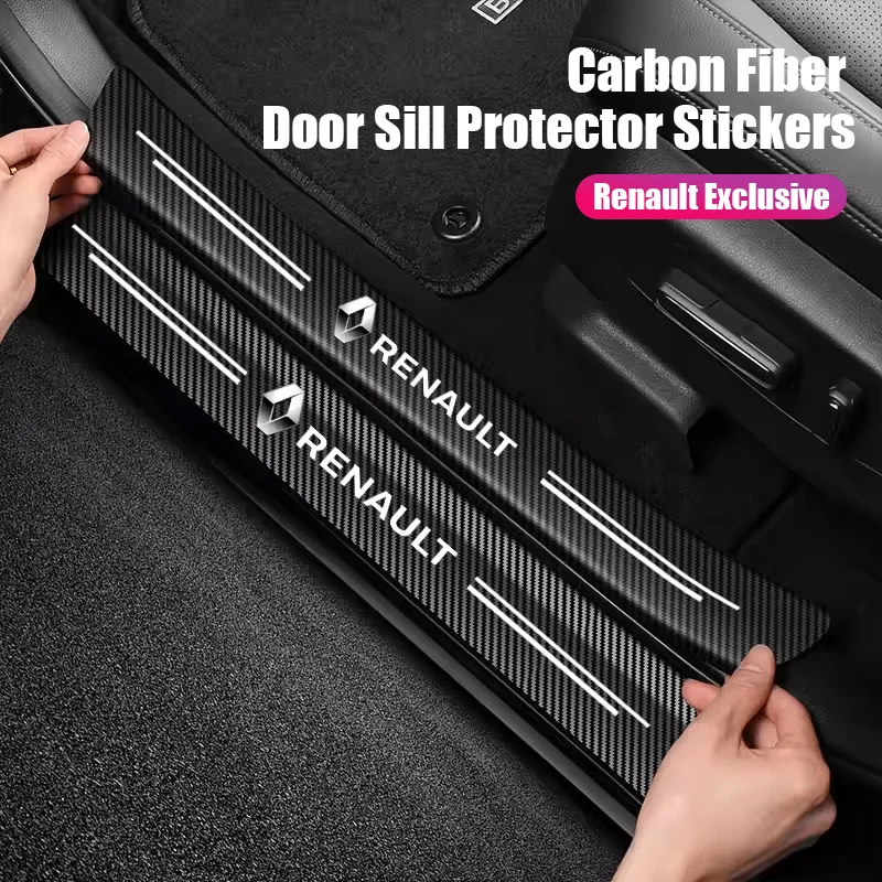 Car Logo Decals Carbon Fiber Door Sill Protector Stickers For Renault ...