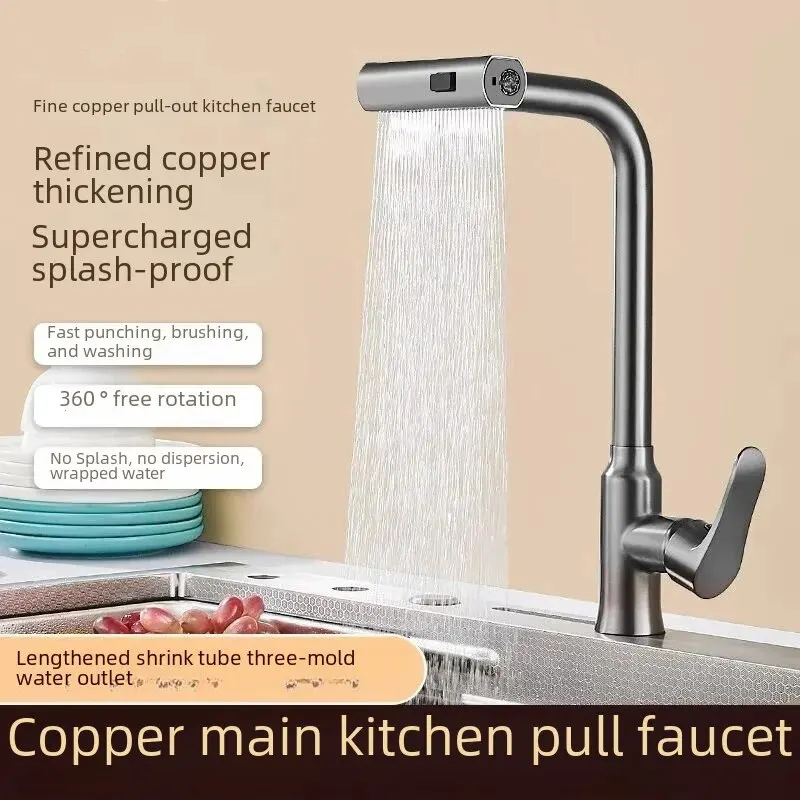 All-copper Pull-out Kitchen Faucet Hot Cold Water Mixer Tap For Home ...