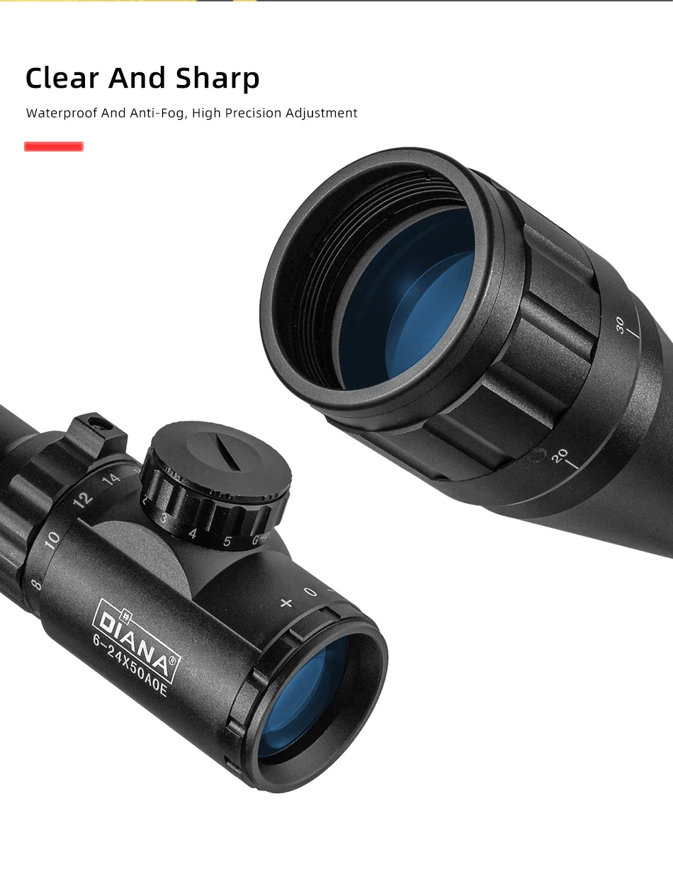 DIANA AOE 6-24X50 Scope Adjustable Green Red Dot Light Tactical ...