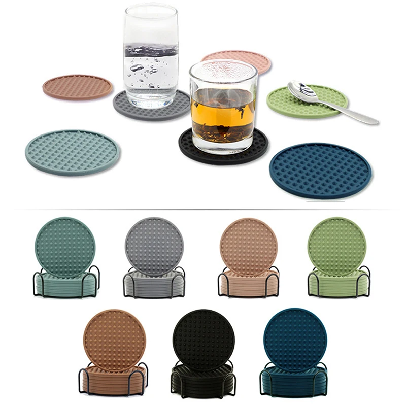 Round-Coaster-Cup-Mats-Coffee-Drinks-Silicone-Cup-Holder-Thickened-Non ...
