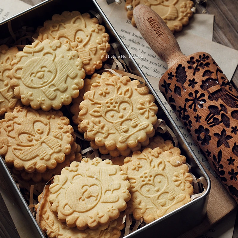 Forest Series Cartoon Big Animal Rolling Pin Deep Carved Wood Print ...