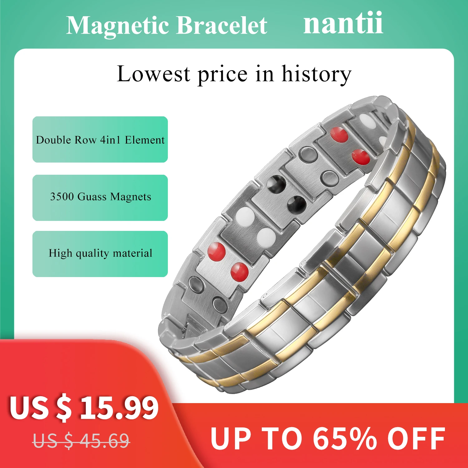 Bio-Magnetic-Healing-Therapy-Bracelet-for-Men-Double-Row-3500-Guass ...