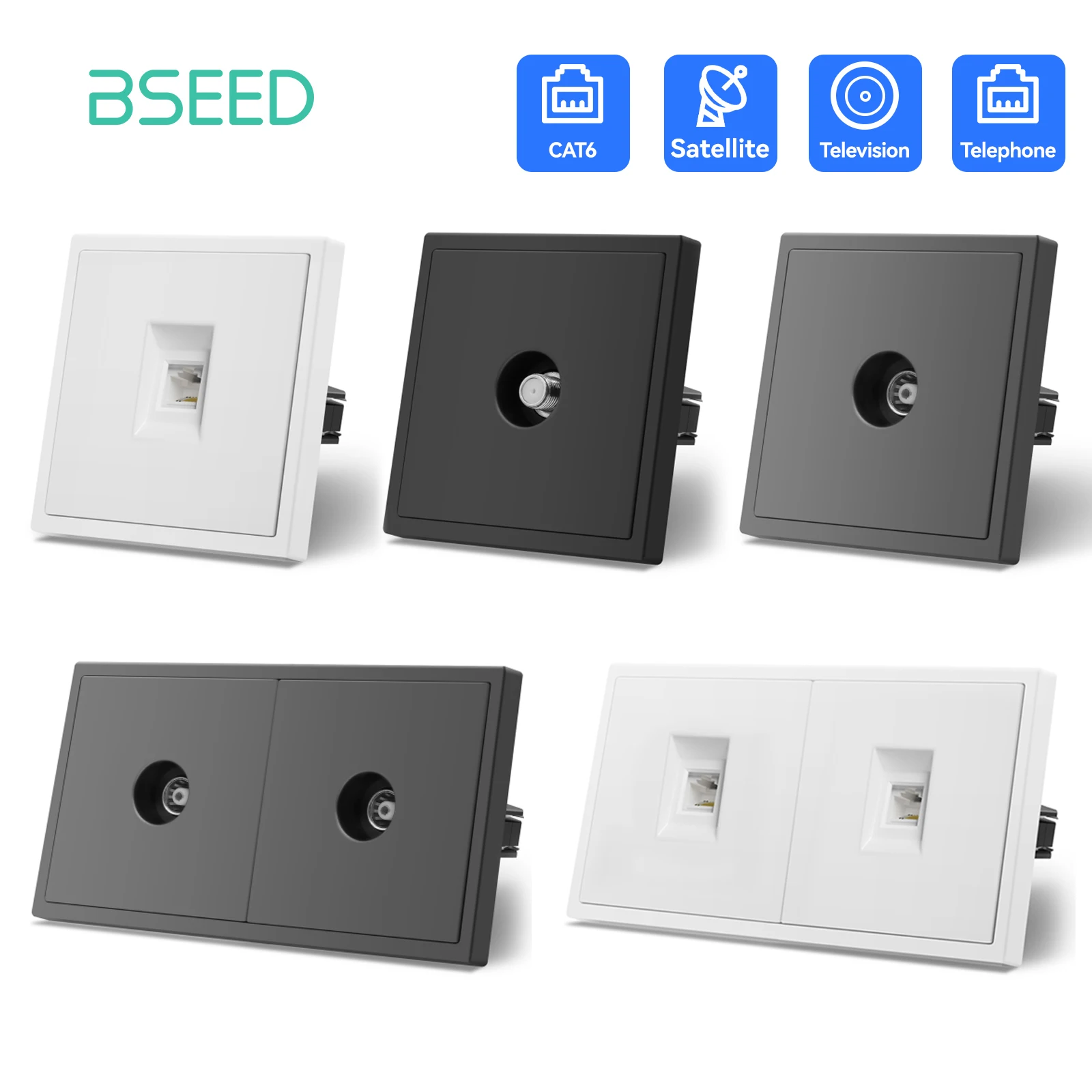 BSEED Wall Sockets Computer CAT6 Home TV Satellite Socket Plastic Panel ...
